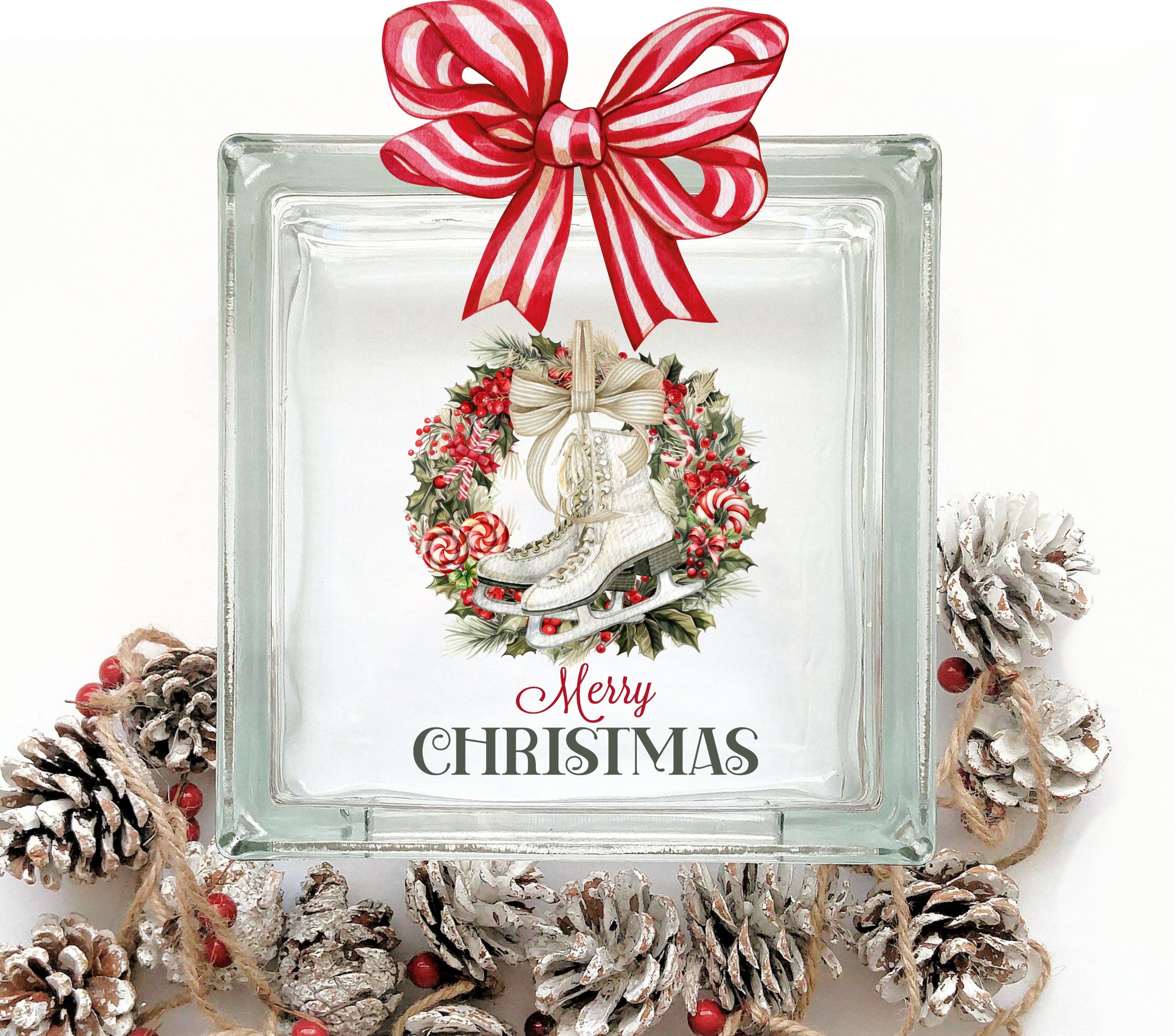 Merry Christmas Ice Skates Glass Block Decal 2 sizes available – 3D ...